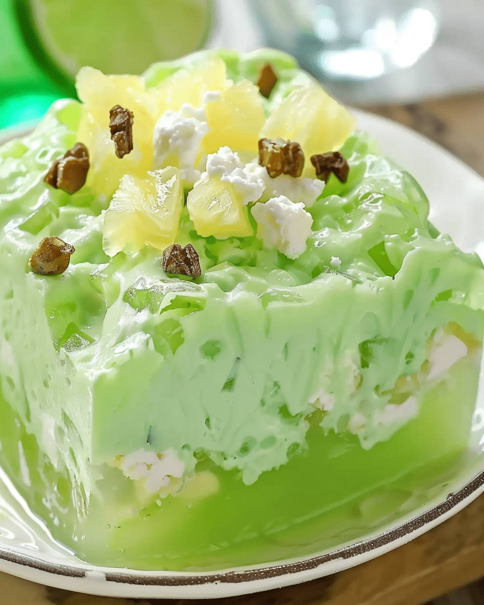 Lime Green Jello Salad with Cottage Cheese & Pineapple | Ella Dishes