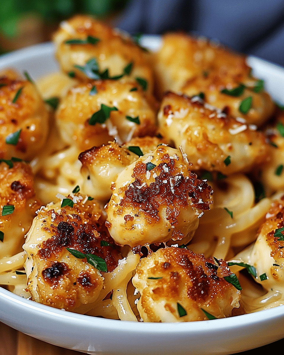 Garlic Butter Chicken Bites with Savory Creamy Parmesan Pasta | Ella Dishes