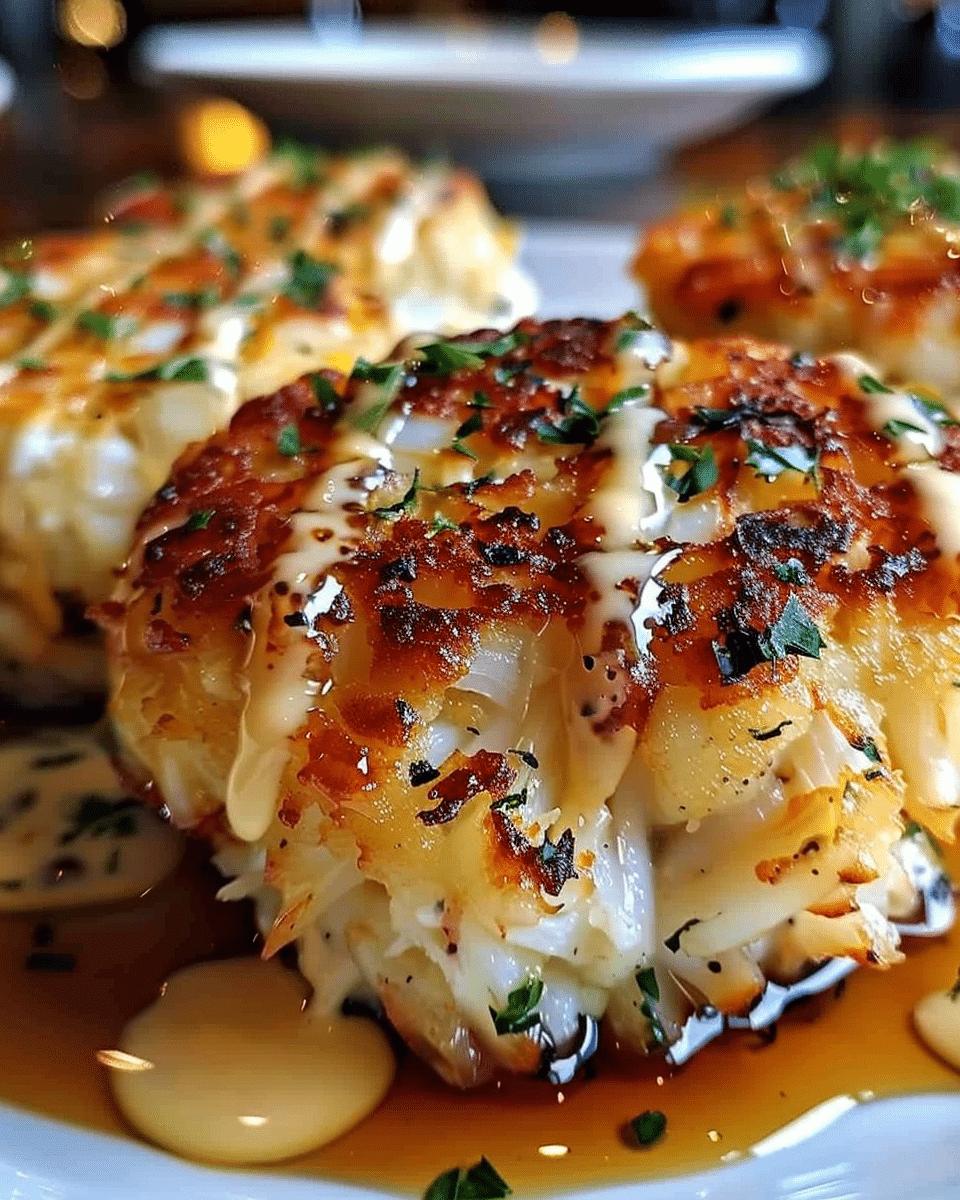 Cheddar Bay Crab Cakes with Lemon Butter Drizzle | Ella Dishes