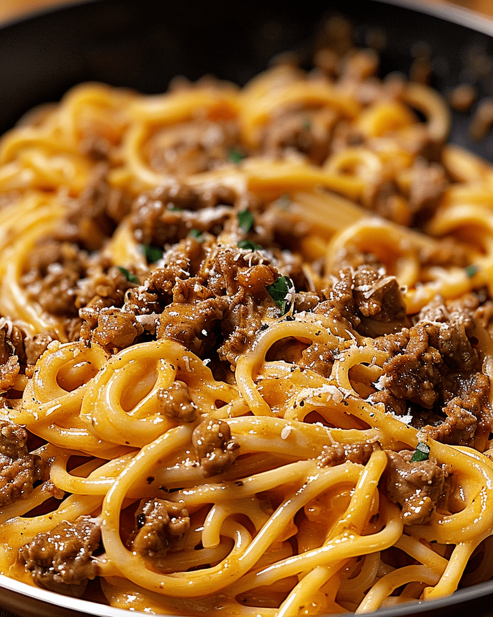 One-Pot Creamy Beef and Garlic Butter Pasta | Ella Dishes