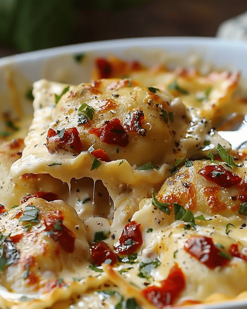 Creamy Sun-Dried Tomato Chicken Ravioli | Ella Dishes