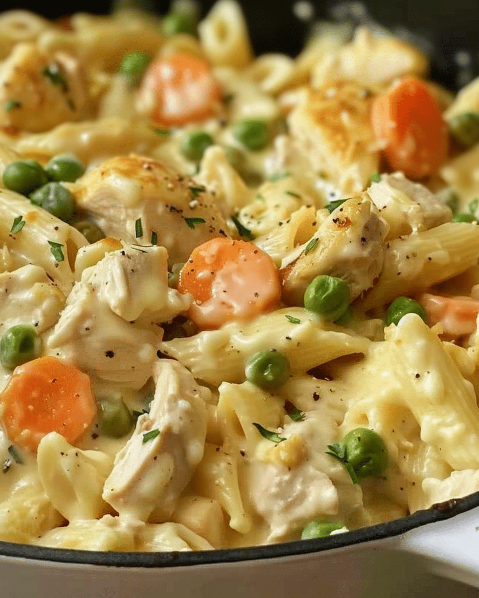 One Pot Creamy Chicken Pot Pie Pasta | Ella Dishes