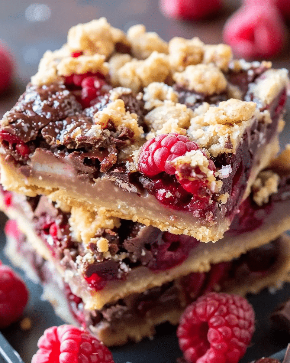 Chocolate Raspberry Crumb Bars | Ella Dishes