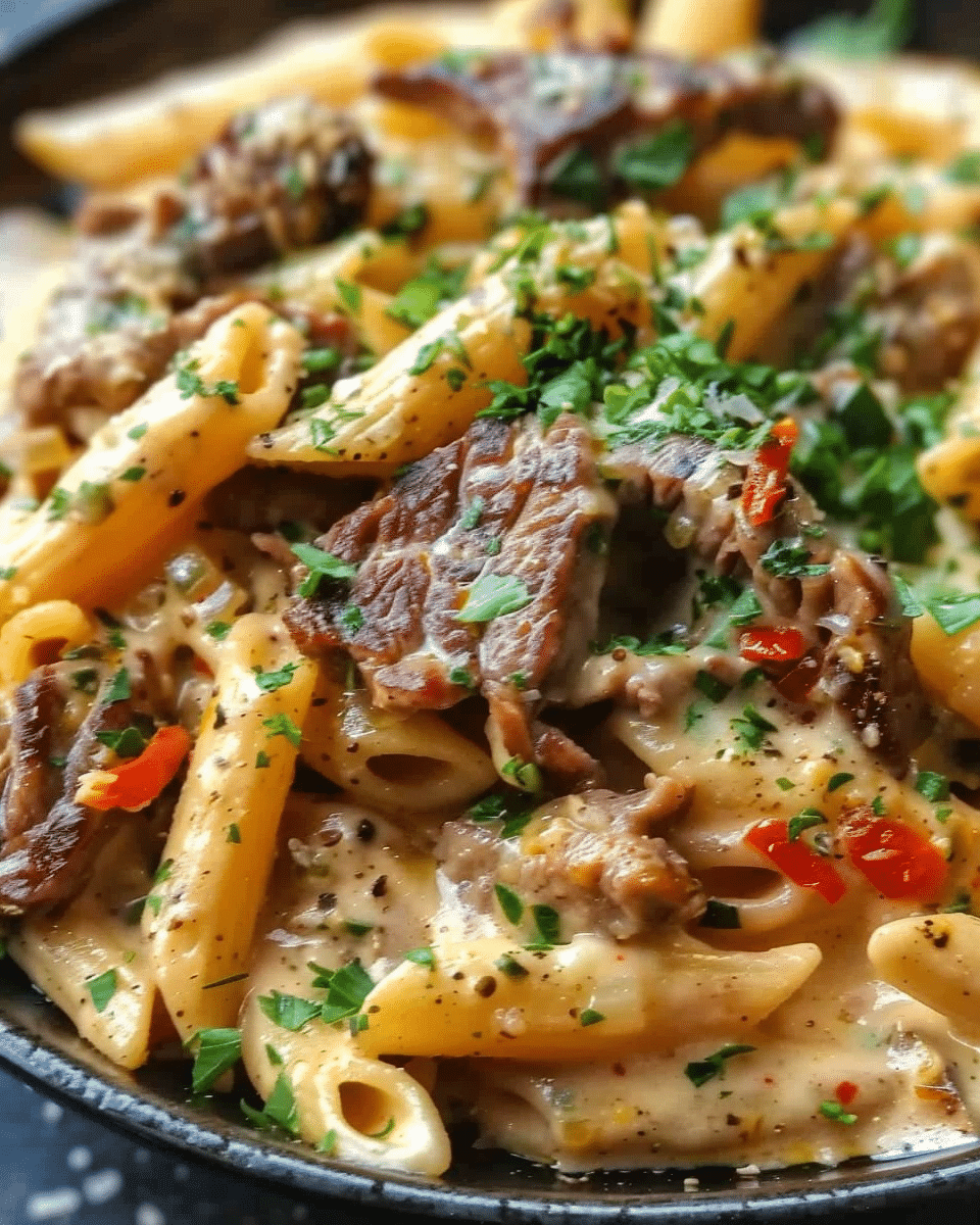 Creamy Cajun Steak Penne with Garlic & Parmesan | Ella Dishes