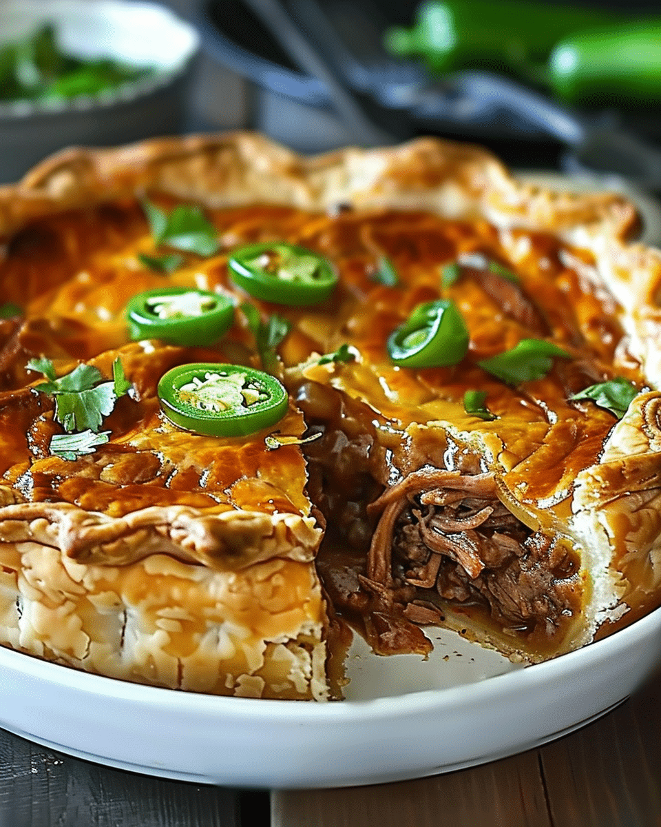 Zesty Jalapeño & Cheese Beef Pie with Leftover Brisket | Ella Dishes