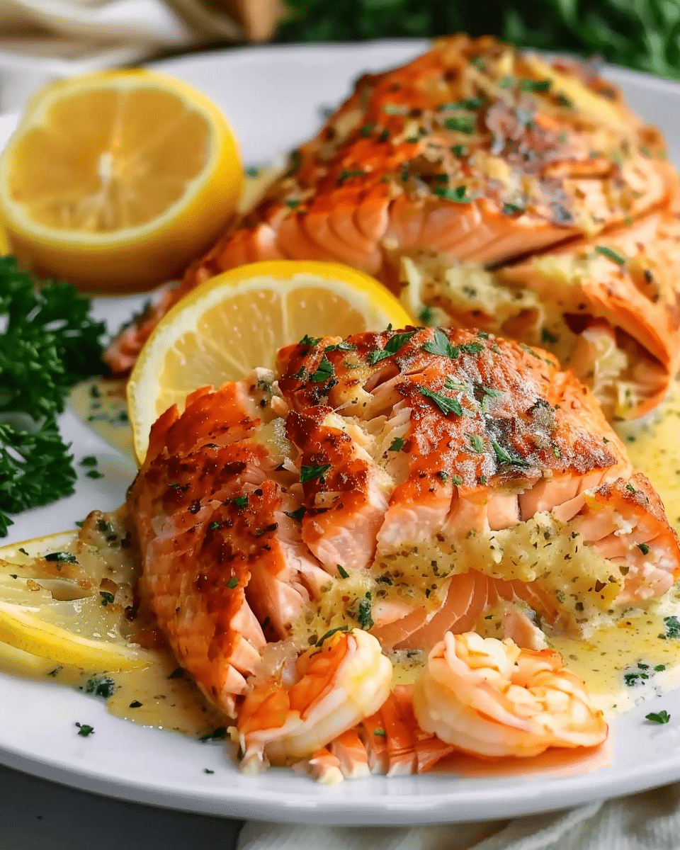 Crab and Shrimp Stuffed Salmon | Ella Dishes