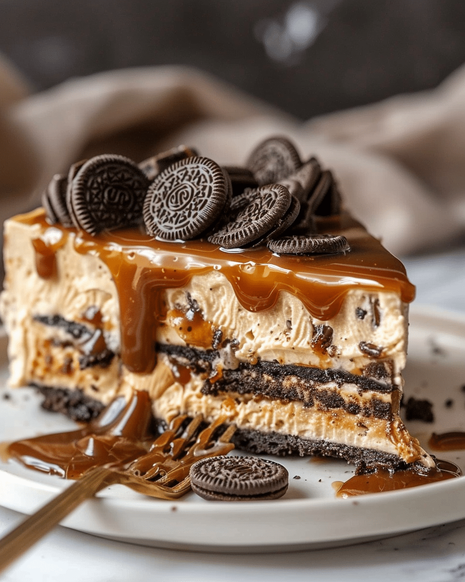 Summer Caramel Oreo Cheesecake Slice | Ella Dishes