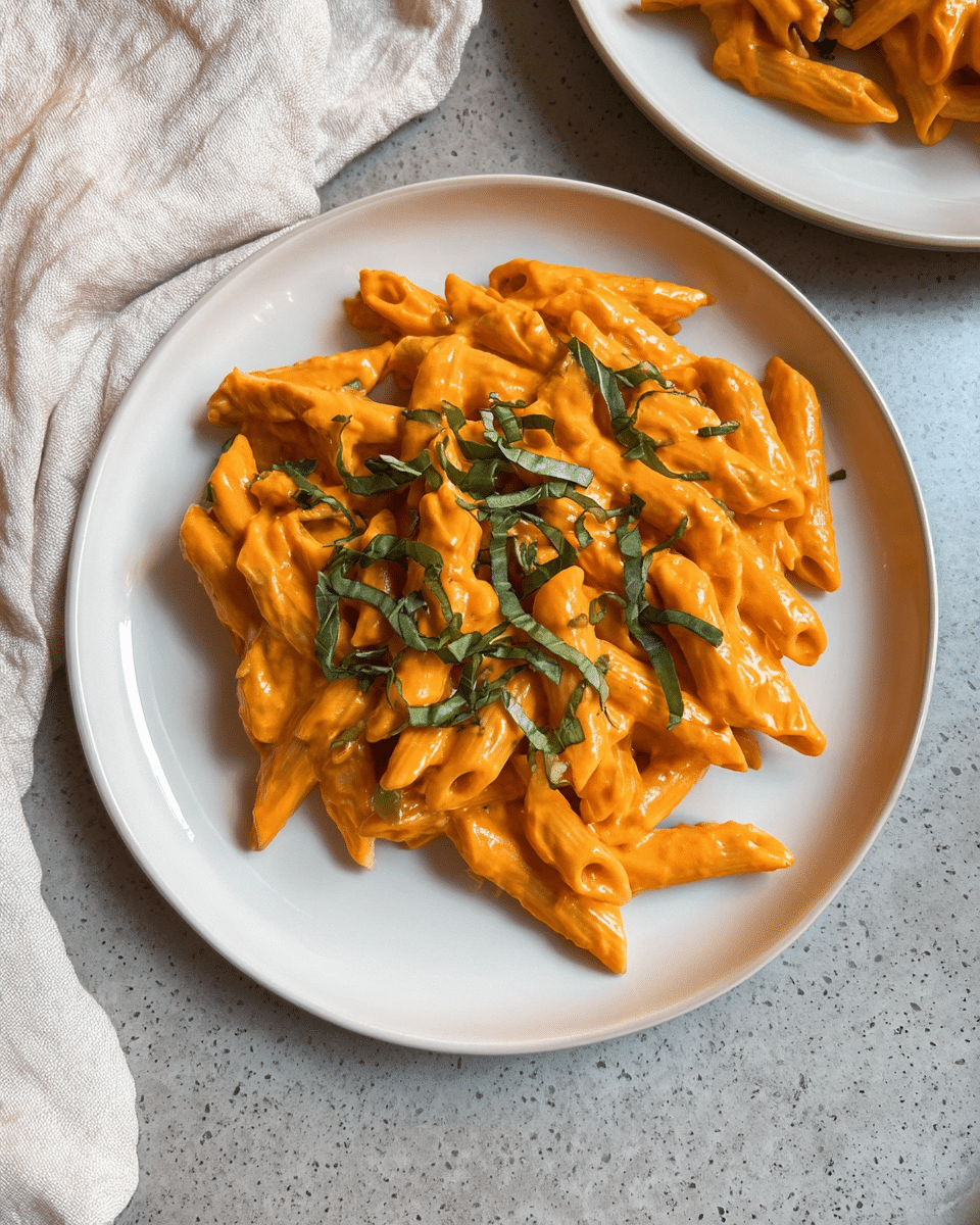 High-Protein Creamy Roasted Red Pepper Pasta | Ella Dishes