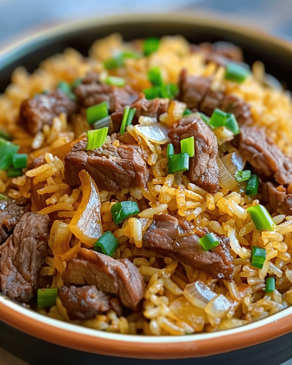Onion Beef Fried Rice Recipe | Ella Dishes