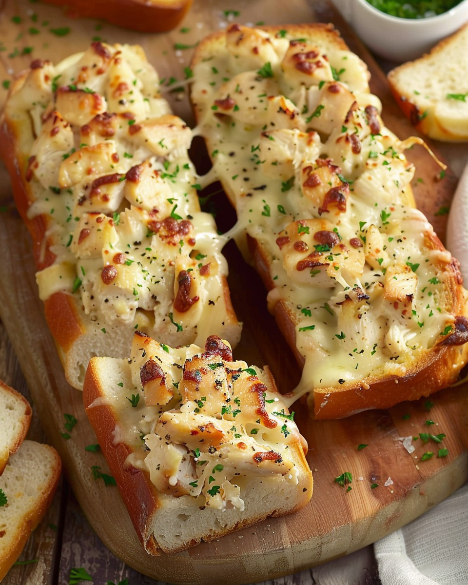 Crispy Chicken Alfredo Stuffed Garlic Bread Loaf | Ella Dishes