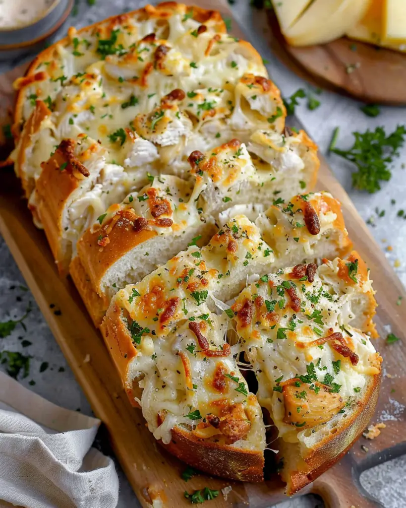 Crispy Chicken Alfredo Stuffed Garlic Bread Loaf | Ella Dishes
