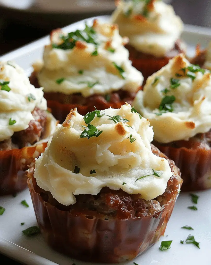 Mini Meatloaf Muffins with Mashed Potato Frosting | Ella Dishes