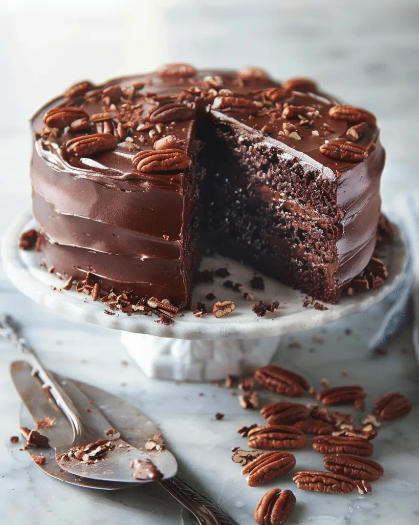 Decadent Chocolate Pecan Cake | Ella Dishes
