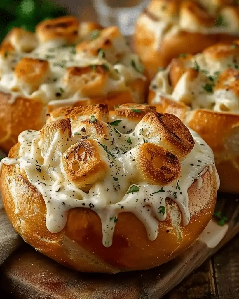 Chicken Alfredo Garlic Bread Bowls | Ella Dishes